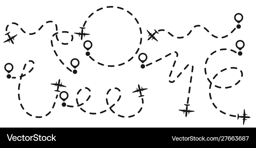 Airplane dotted route line trip flight transport Vector Image