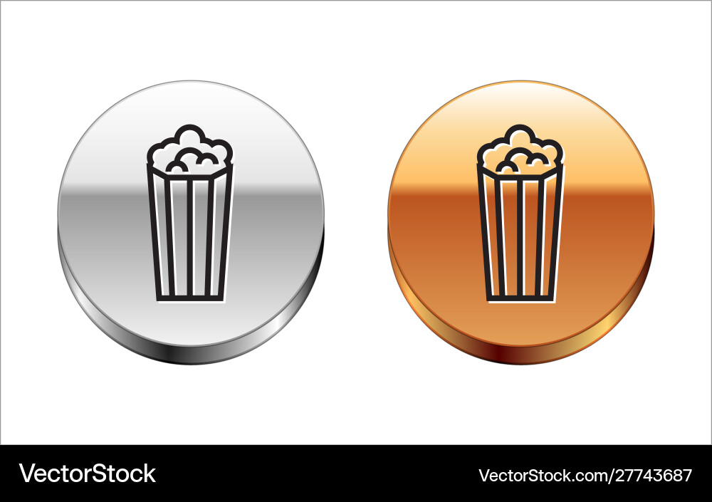 Black line popcorn in cardboard box icon isolated Vector Image