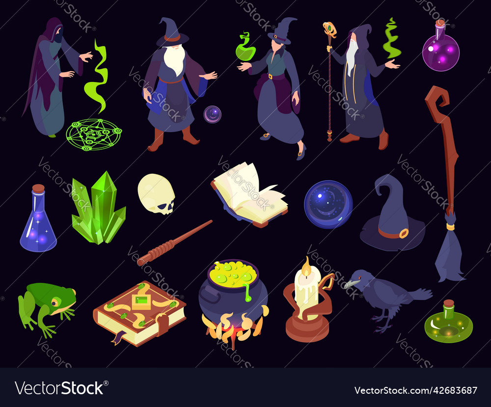Isometric magic set Royalty Free Vector Image - VectorStock
