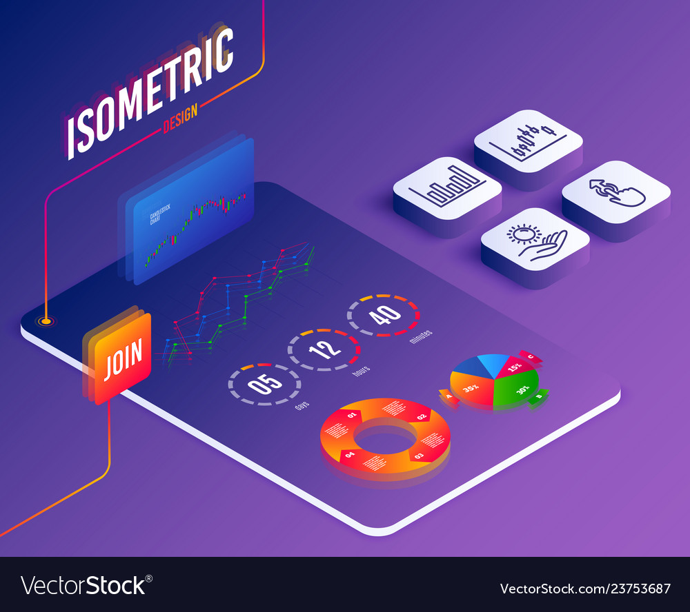 Isometric set column chart candlestick graph Vector Image
