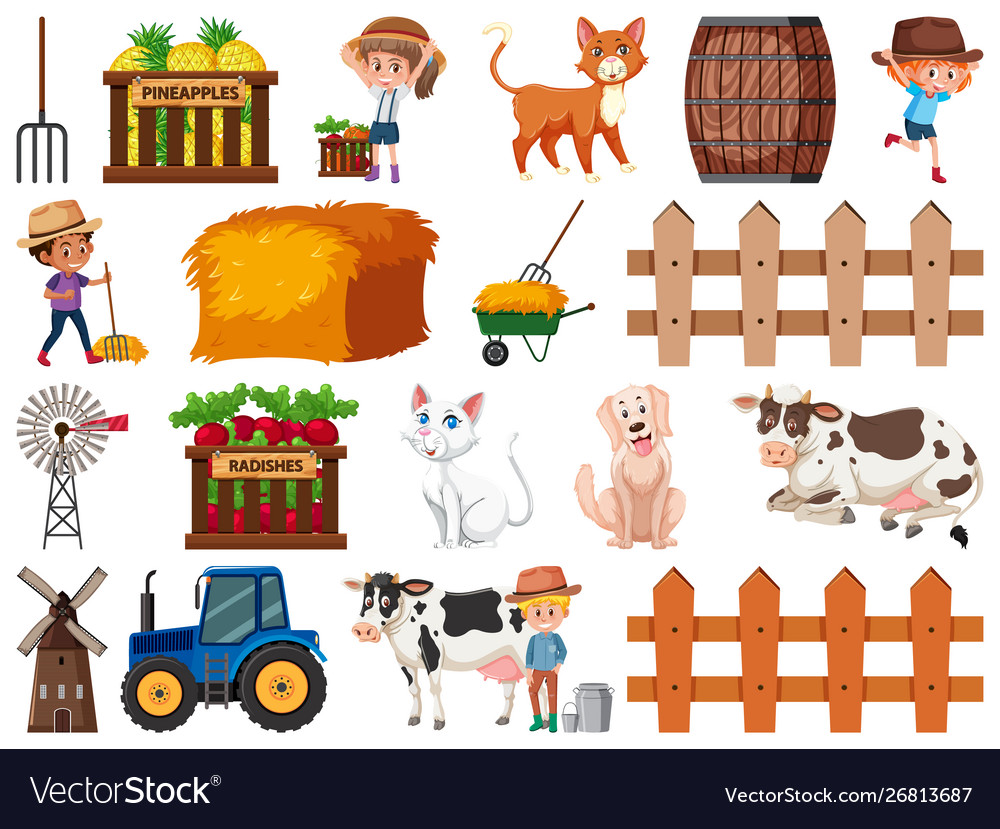 Large set isolated farm objects Royalty Free Vector Image
