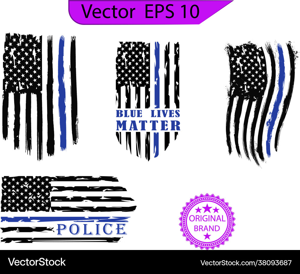 Thin blue line us flag police blue line Royalty Free Vector