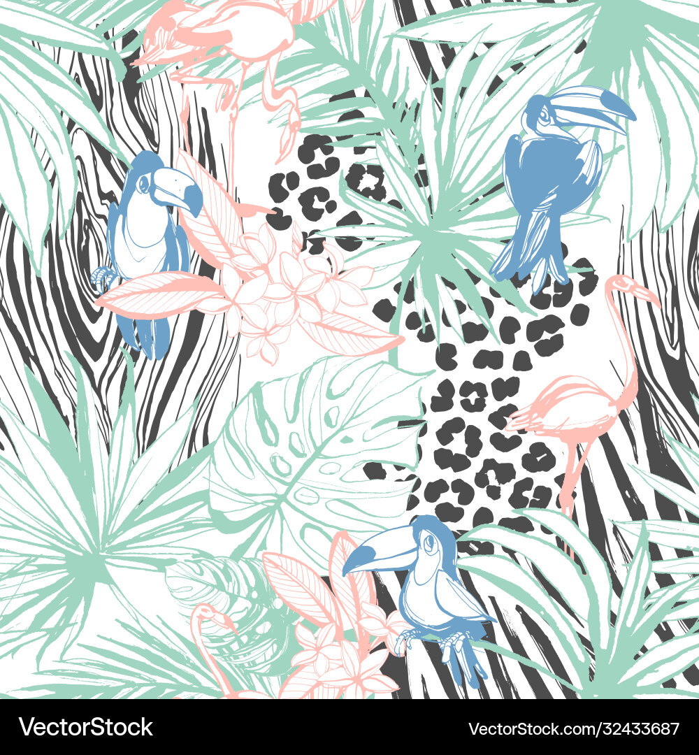Tropical floral summer seamless color background Vector Image