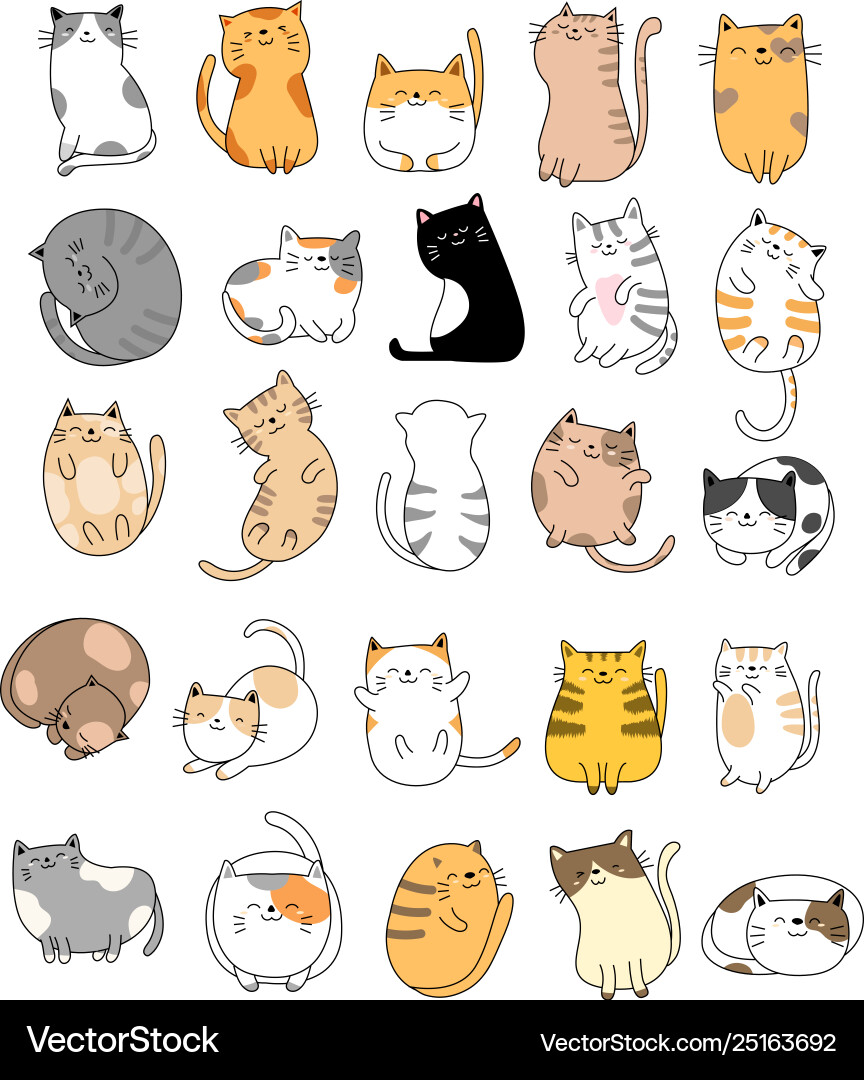 Cute bacats cartoon hand drawn style Royalty Free Vector