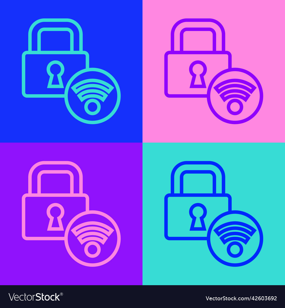 Pop art line digital door lock with wireless Vector Image Pop art line digital door lock with wireless Vector Image