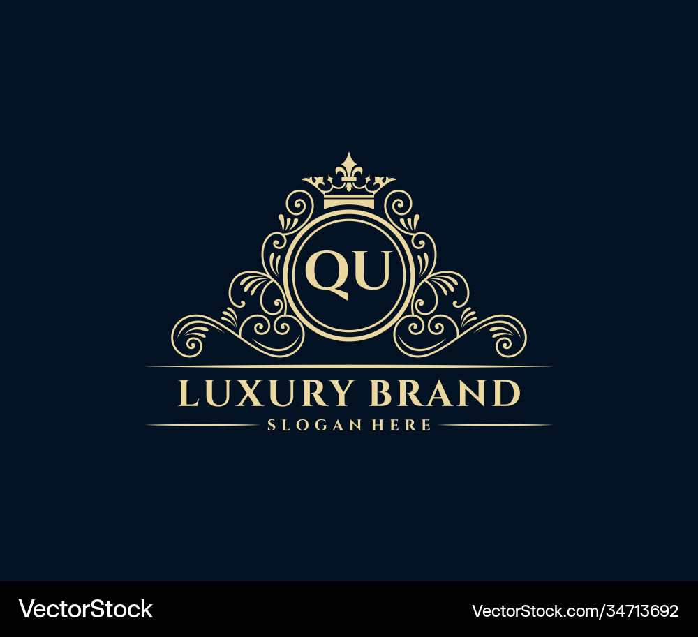 Qu initial letter gold calligraphic feminine Vector Image