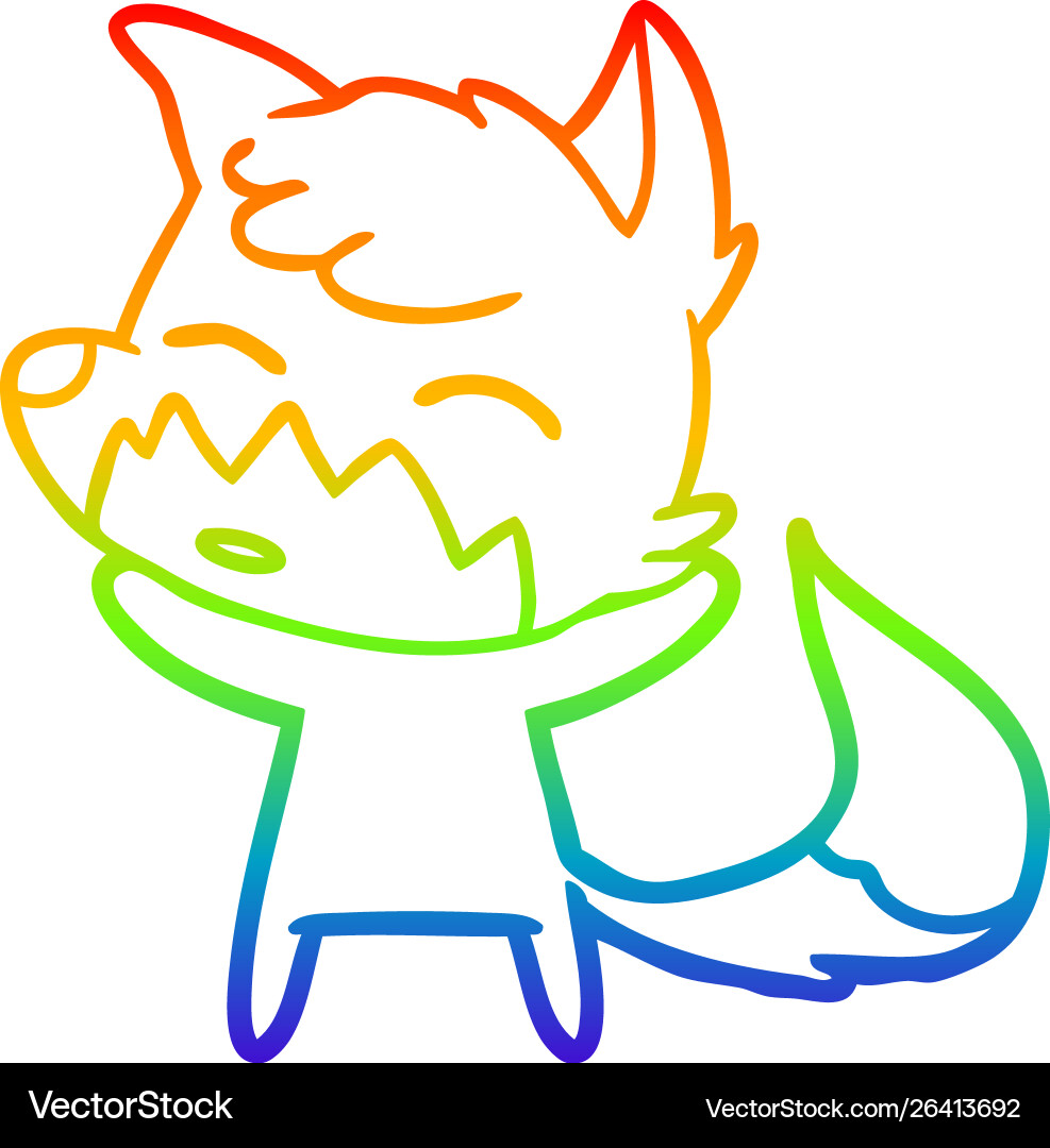 Rainbow gradient line drawing cartoon fox Vector Image