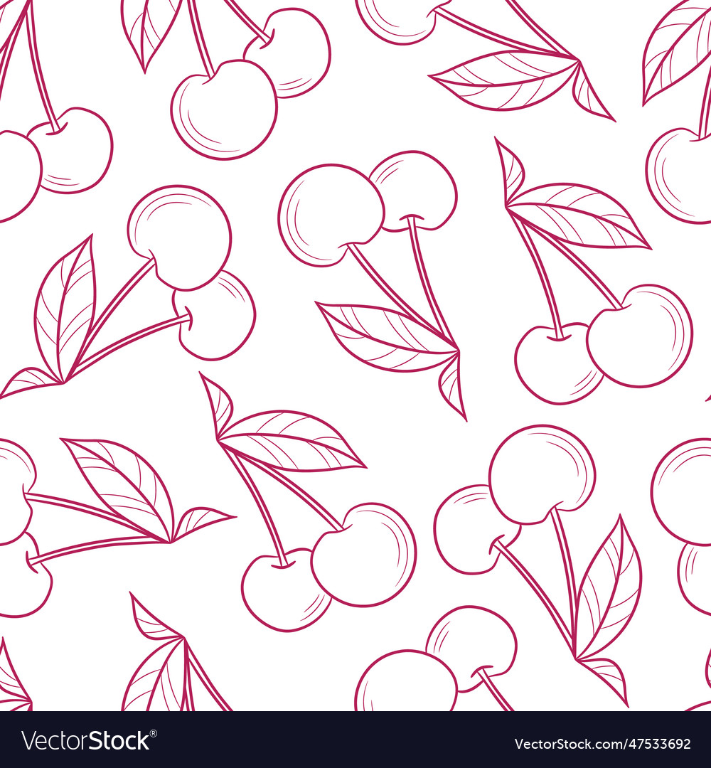 Red cherry line art pattern won white background Vector Image
