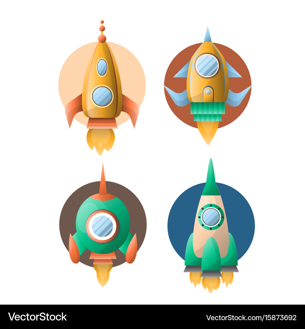 Rockets or spaceships retro cartoon flat Vector Image