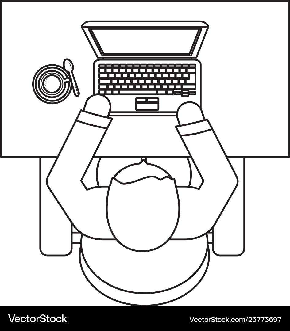 Businessman using laptop in workplace airview Vector Image