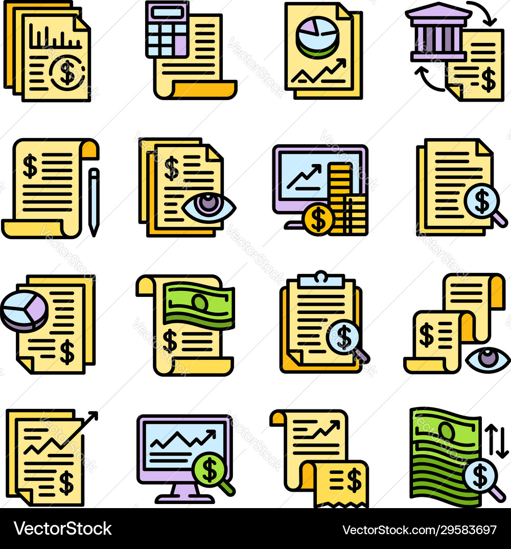 Expense report icons set outline style Royalty Free Vector