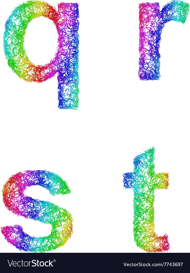 Rainbow sketch font set - lowercase letters q r s Vector Image