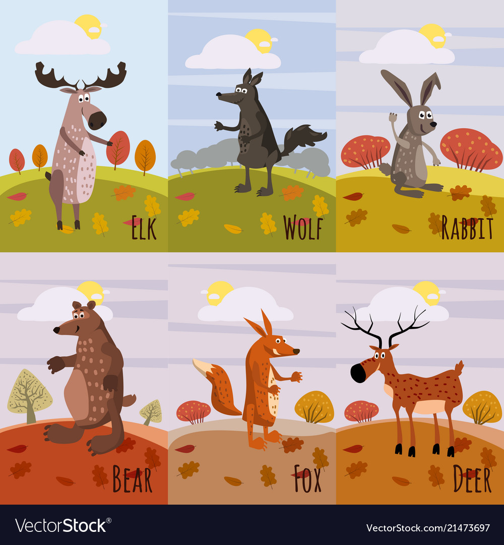 Set cards woodland animals and cute forest design Vector Image