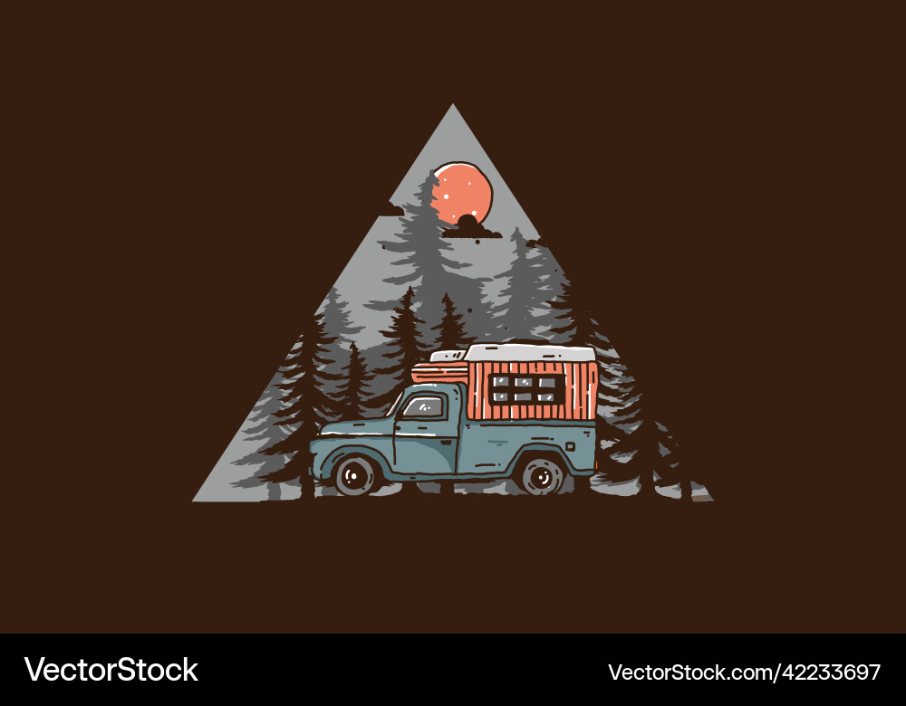 Wood campervan in the forest Royalty Free Vector Image