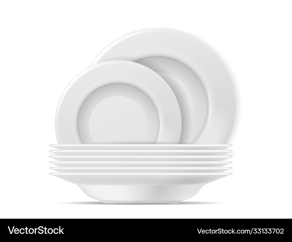 Clean plates food white plate set realistic Vector Image