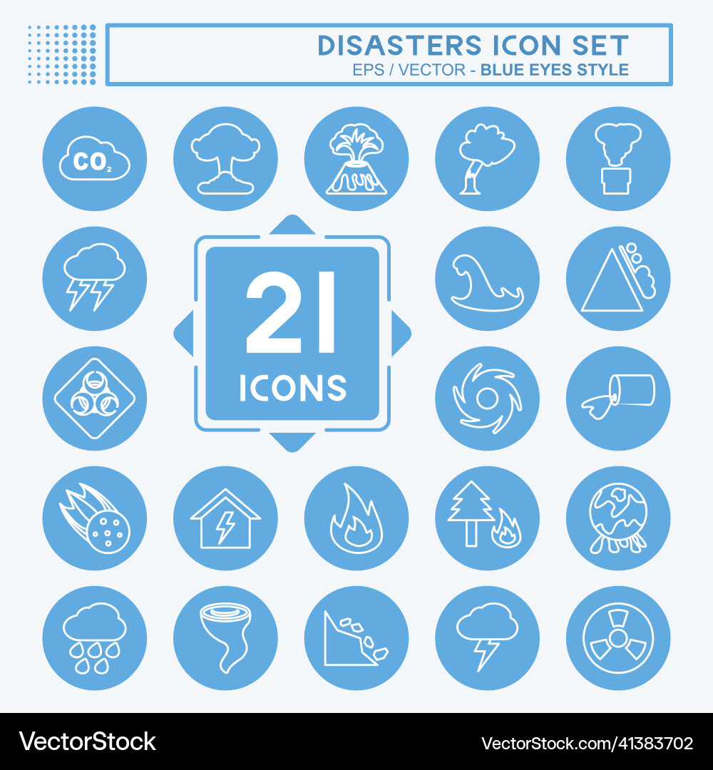 Disasters icon set in trendy blue eyes style Vector Image