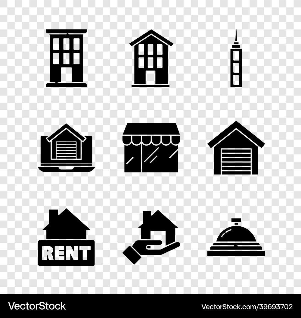 Set house skyscraper hanging sign with rent Vector Image