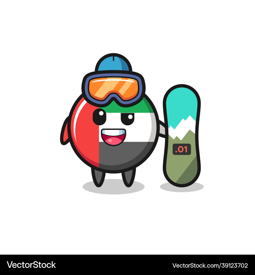 Uae flag badge character with snowboarding style Vector Image