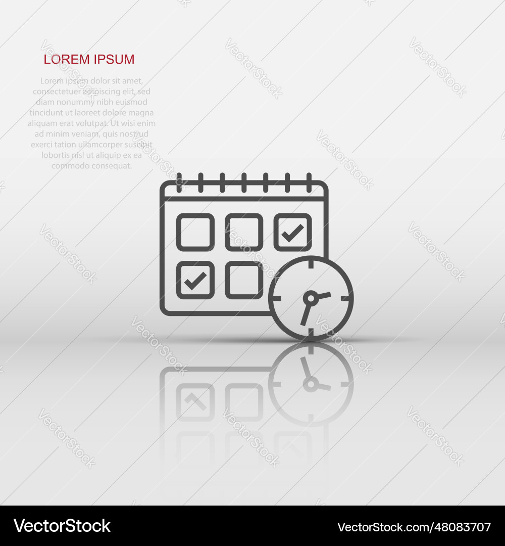 Calendar with clock icon in flat style agenda Vector Image