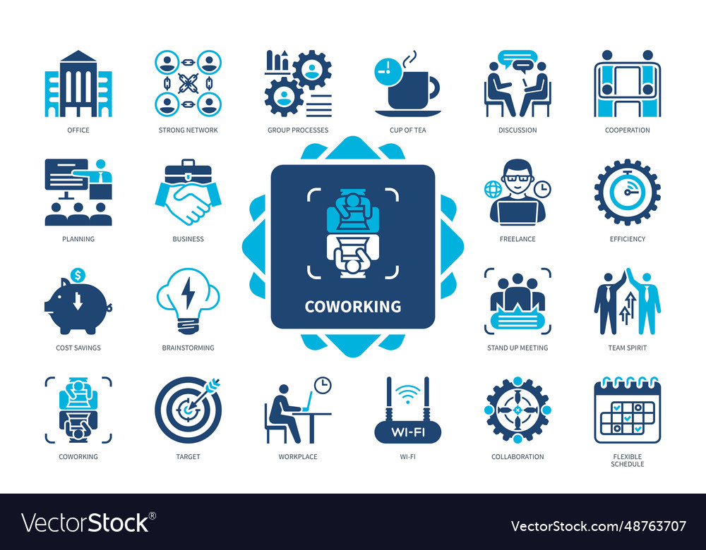 Coworking solid icon set Royalty Free Vector Image