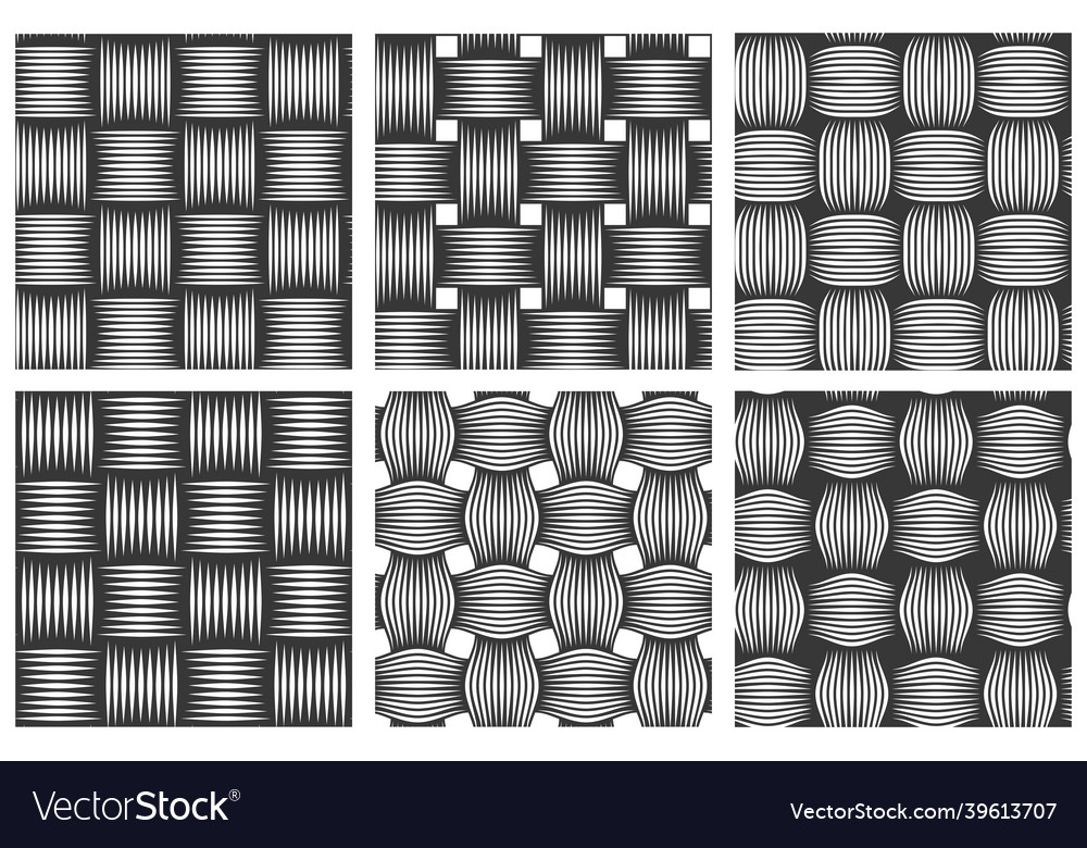 Weave seamless patterns set linear backgrounds Vector Image