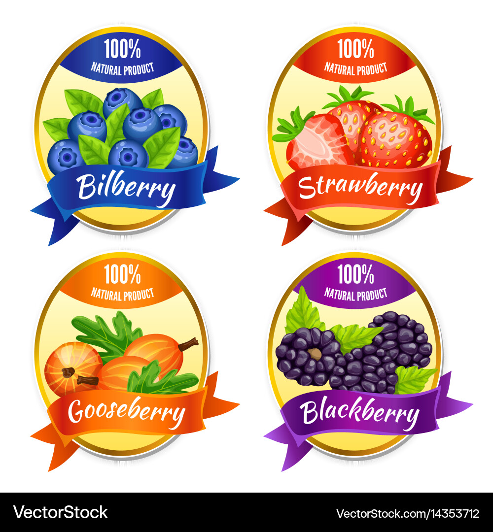 Cartoon colorful berries labels set Royalty Free Vector