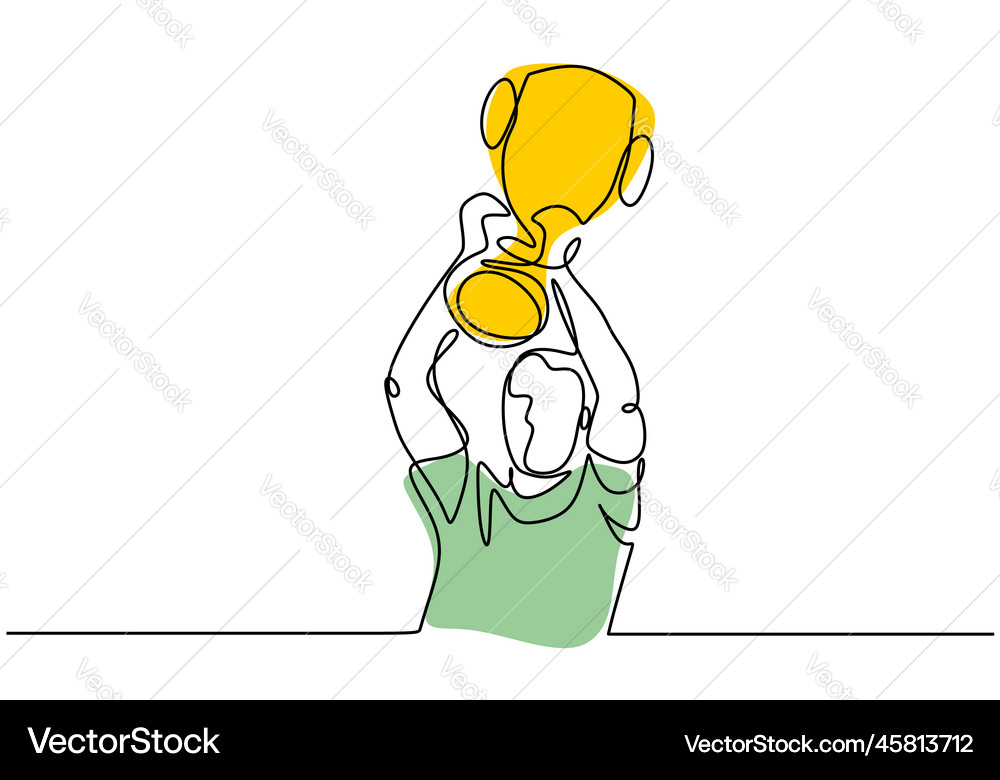 Continuous line drawing of winner holding Vector Image