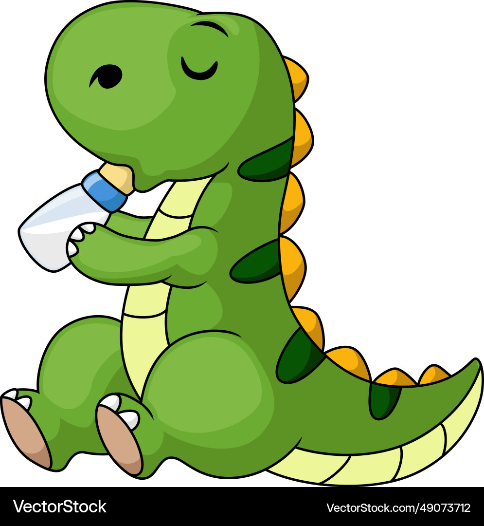 Cute dinosaur cartoon drinking milk bottle Vector Image