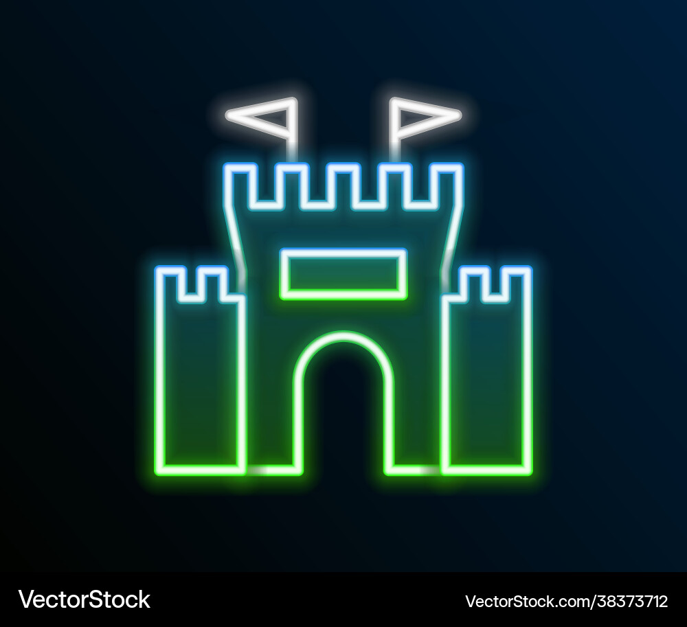 Glowing neon line castle icon isolated on black Vector Image