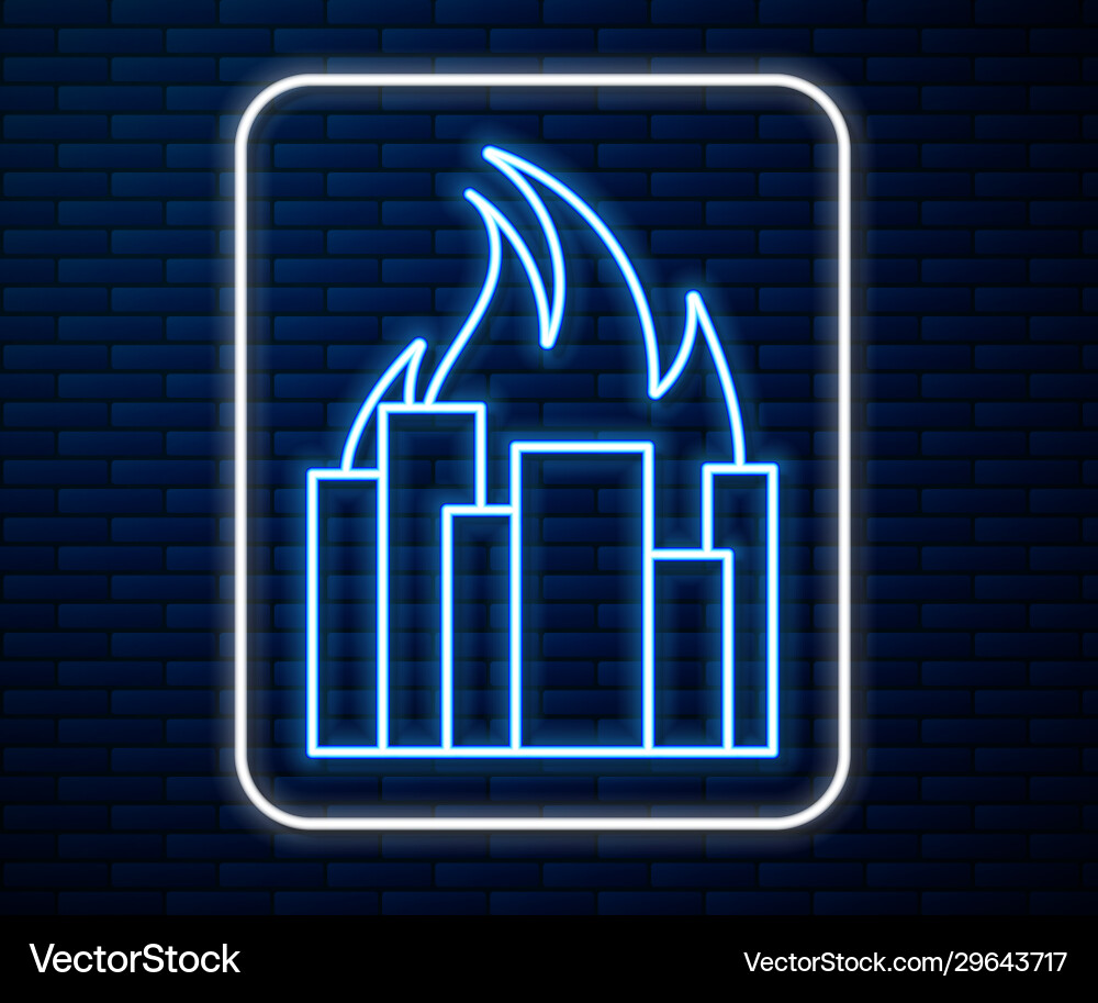 Glowing neon line fire in burning buildings Vector Image