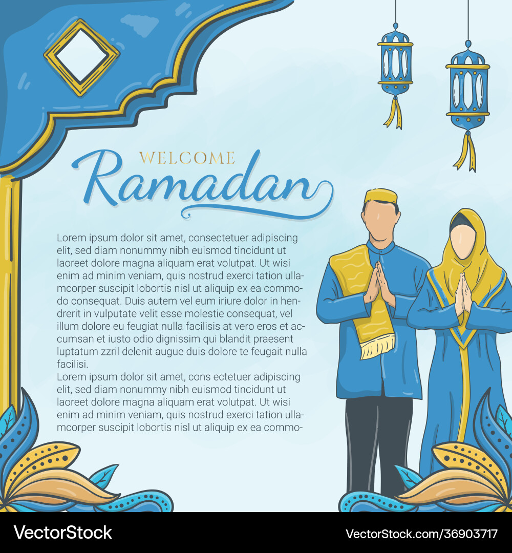 Hand drawn welcome ramadan with islamic ornament Vector Image