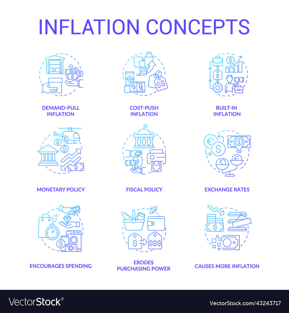 Inflation blue gradient concept icons set Vector Image