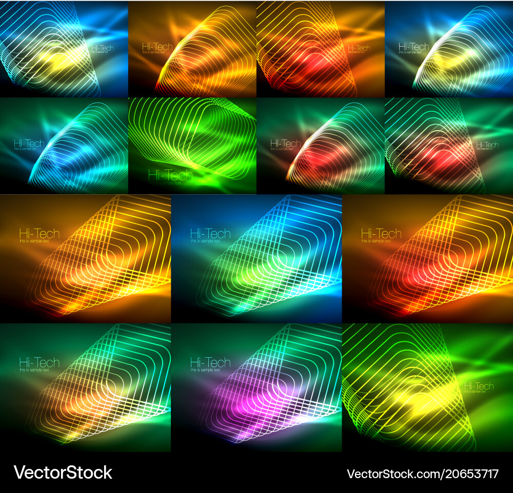 Mega collection of neon glowing shiny light Vector Image