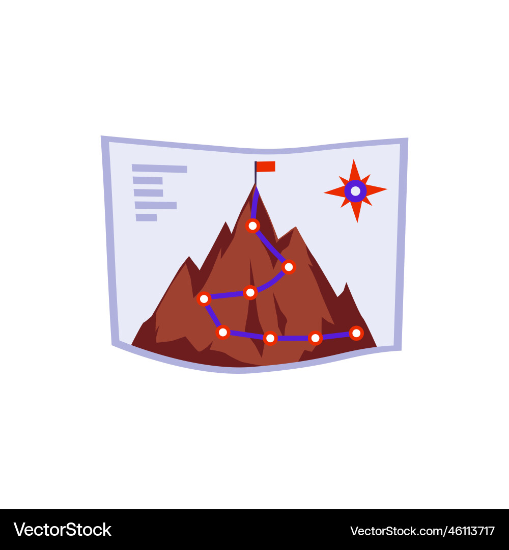 Paper map with route for climbing in mountains Vector Image