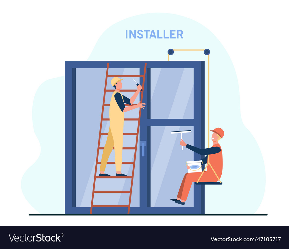 Professional workers installing window Royalty Free Vector