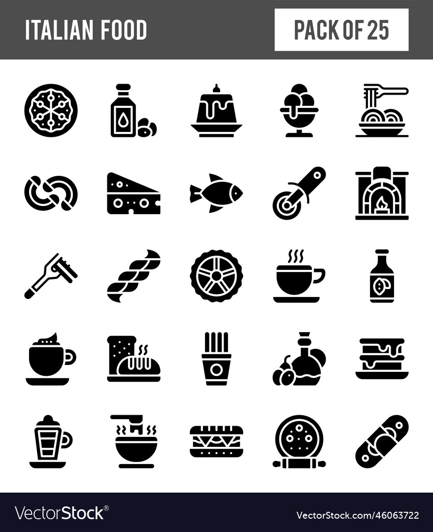 25 italian food glyph icon pack Royalty Free Vector Image 25 italian food glyph icon pack Royalty Free Vector Image