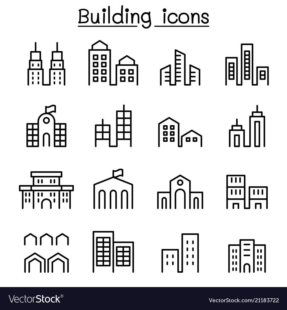 Building icon set in thin line style Royalty Free Vector