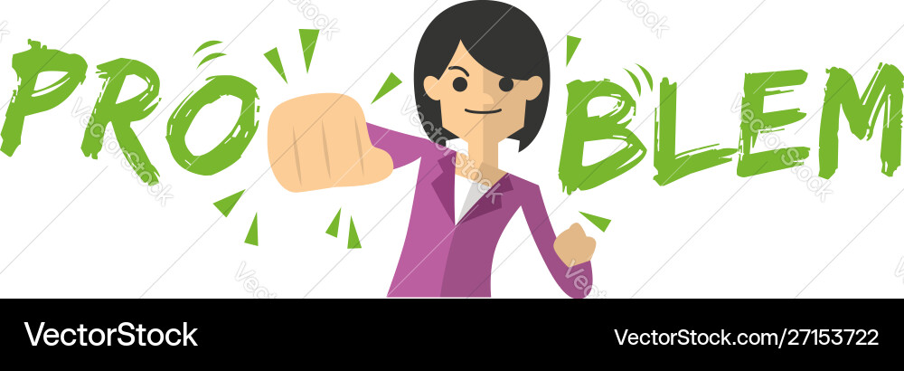 Businesswoman hitting problem word solving Vector Image