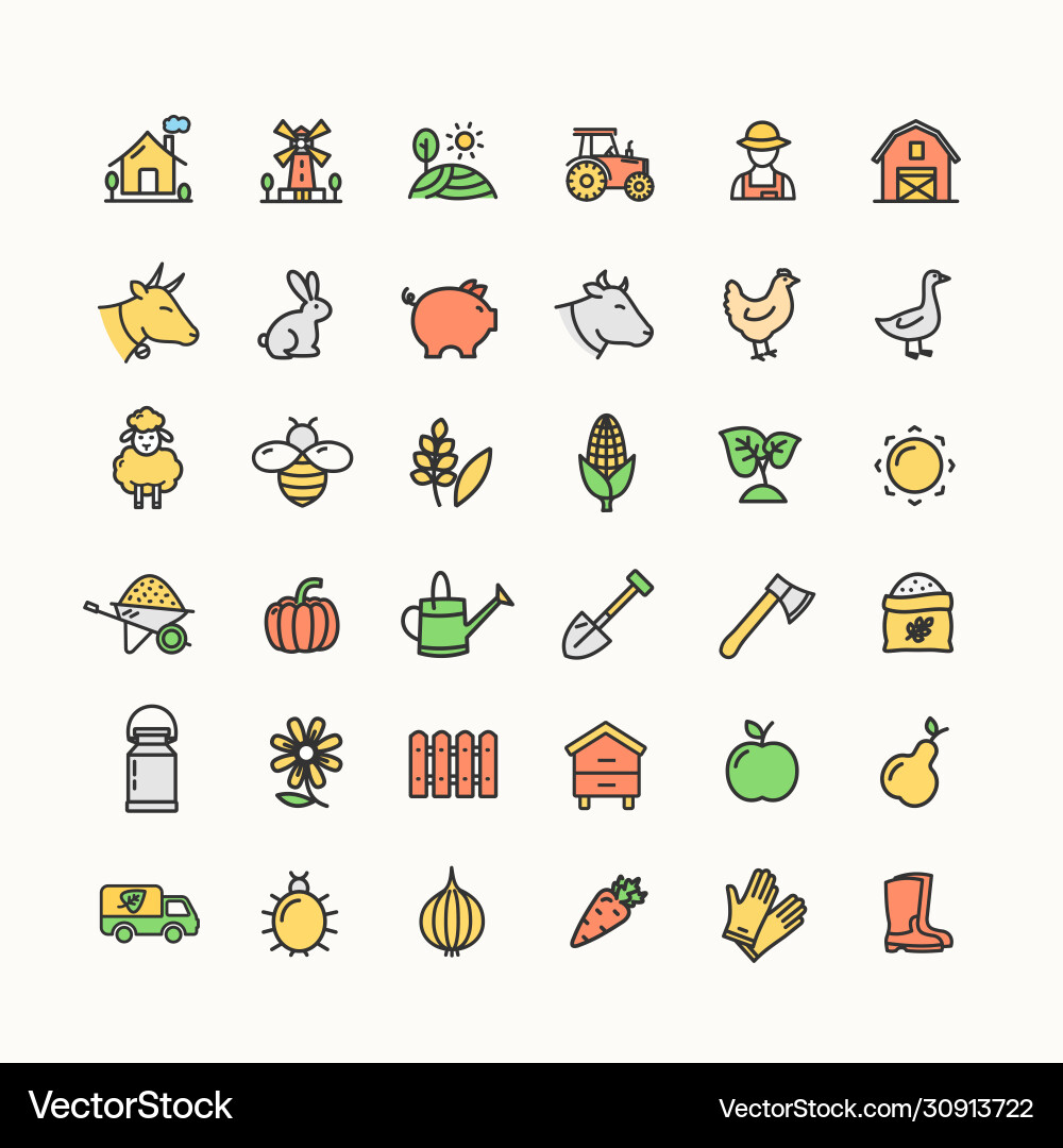Farm sign color thin line icon set Royalty Free Vector Image