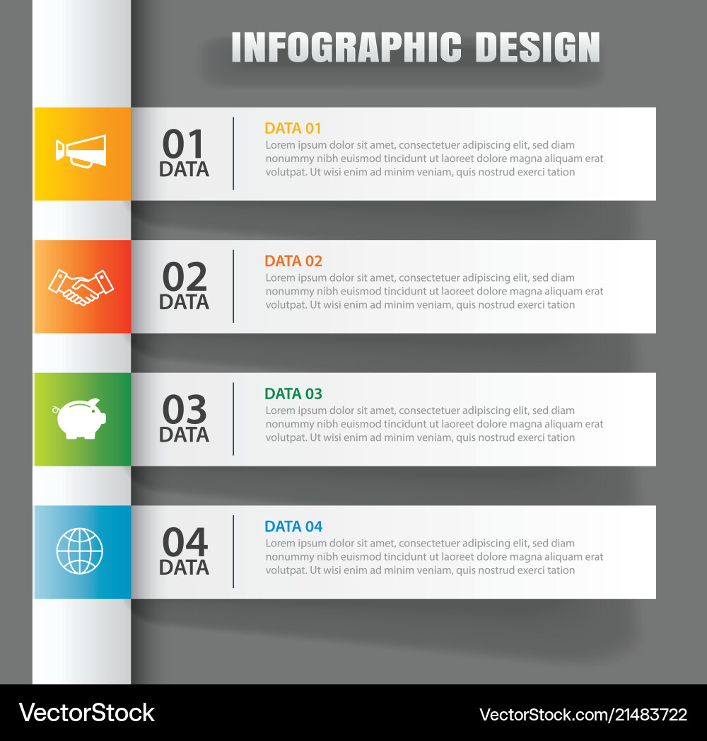 Infographics tab in horizontal paper index with 4 Vector Image