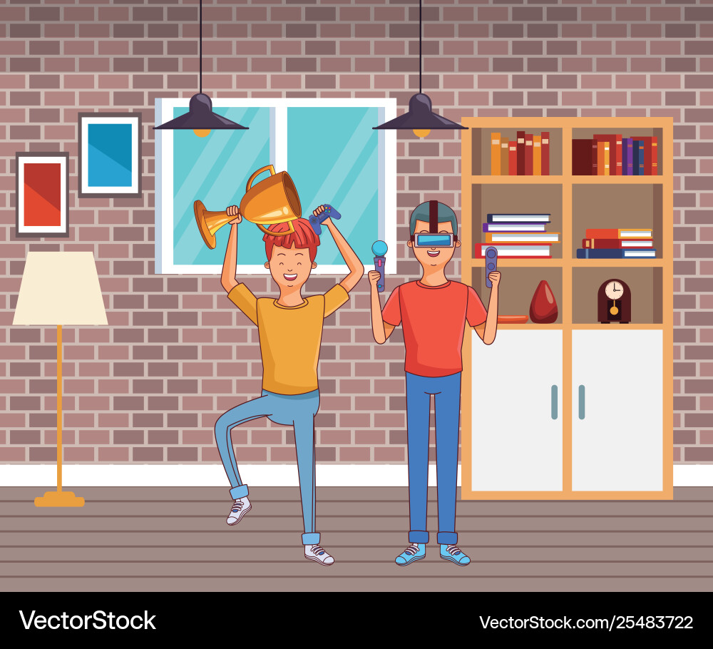 Millennials and videogames cartoons in black Vector Image