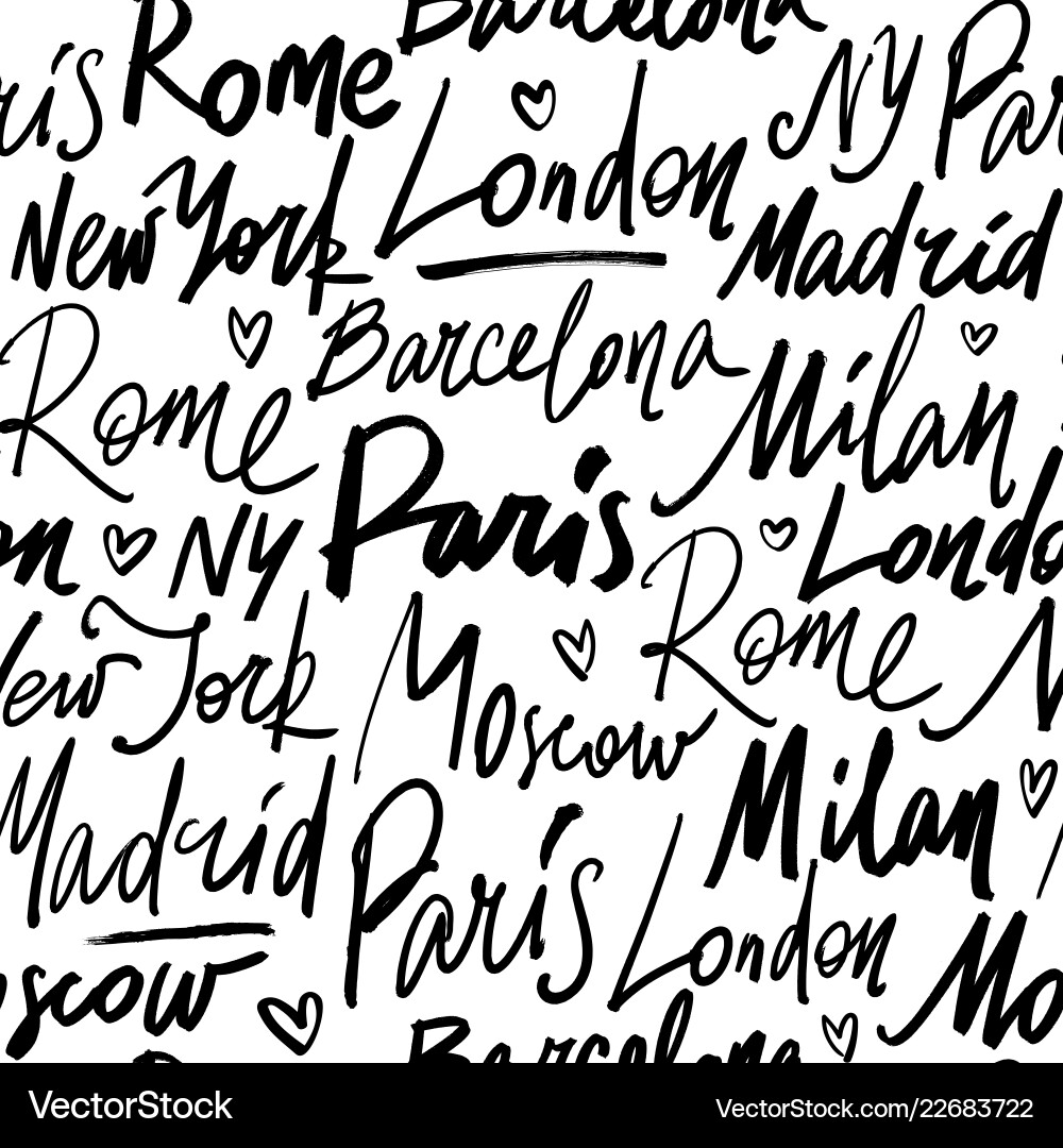 Seamless pattern with names of world cities Vector Image