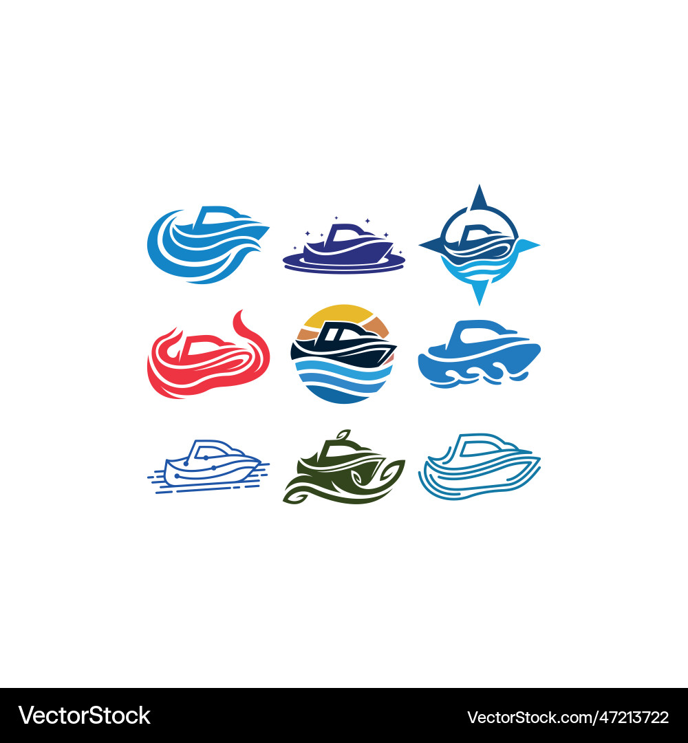 Set speed boat transportation icon collection logo