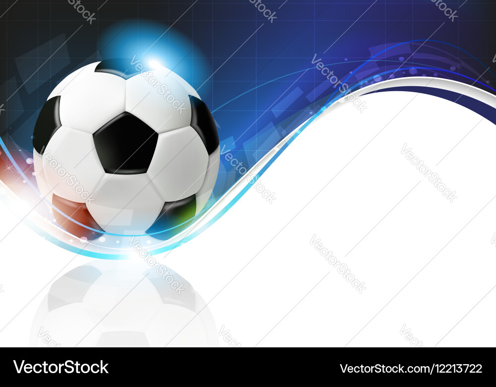 Soccer ball on blue wavy background Royalty Free Vector