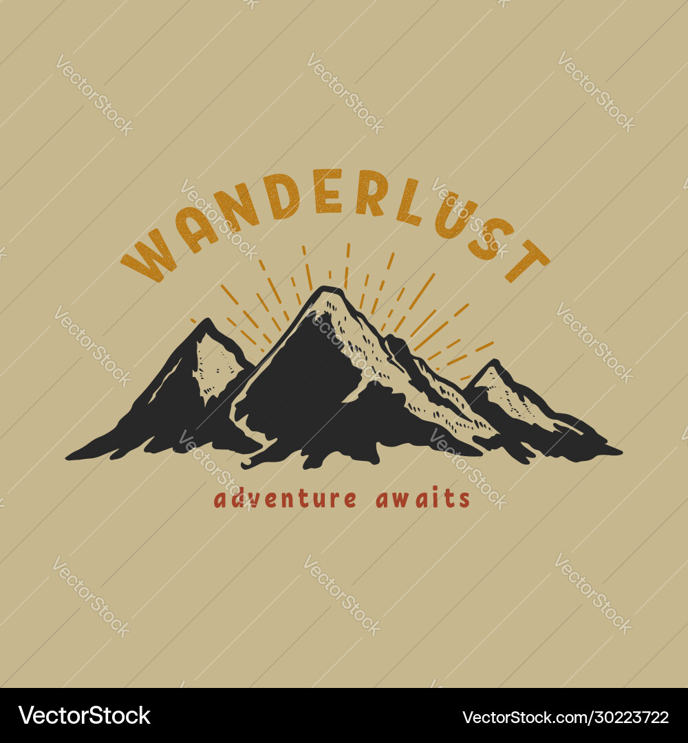 Wanderlust hand draw wild mountain landscape Vector Image