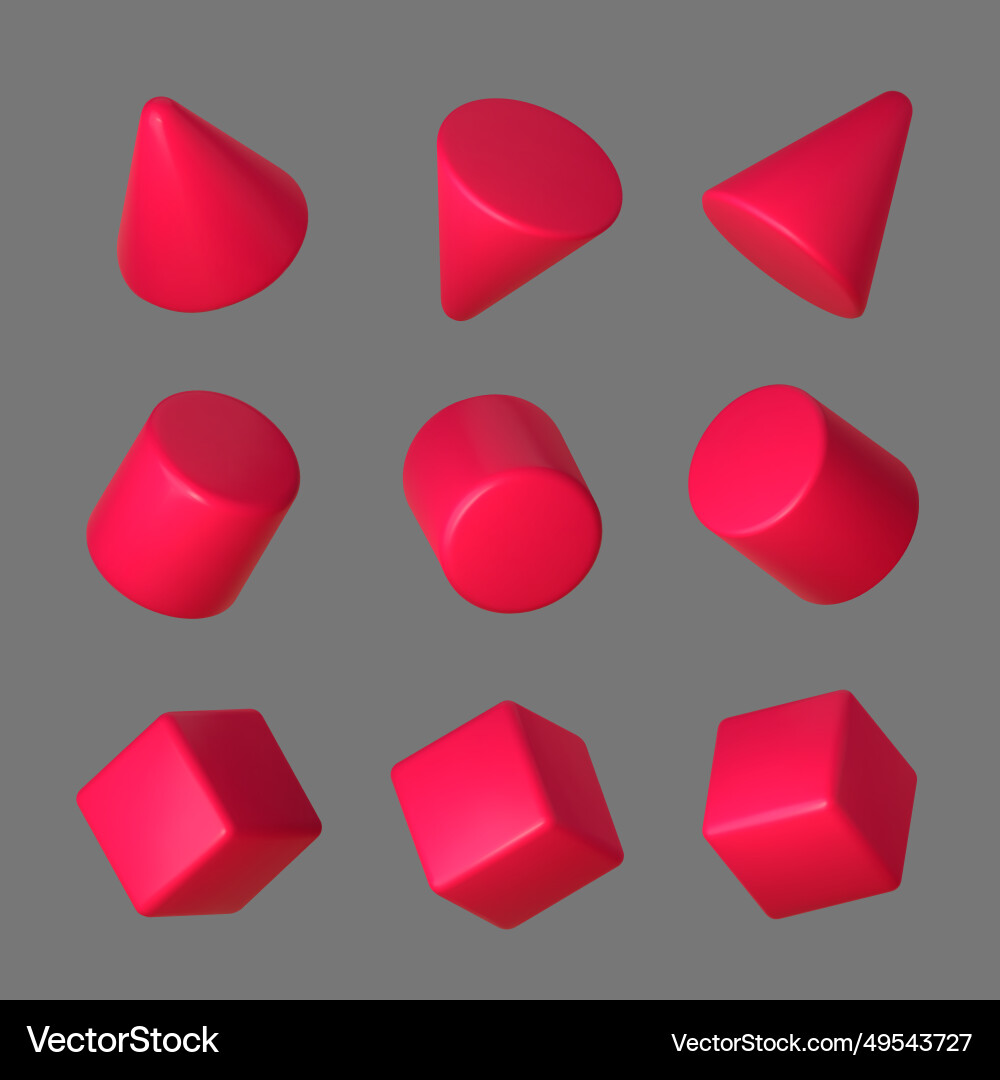 3d of pink geometric shape set realistic red Vector Image