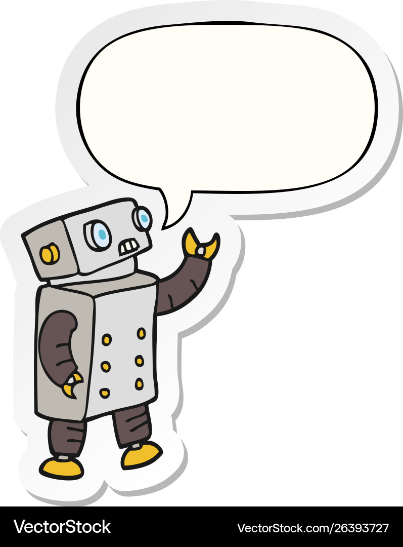 Cartoon robot and speech bubble sticker Royalty Free Vector