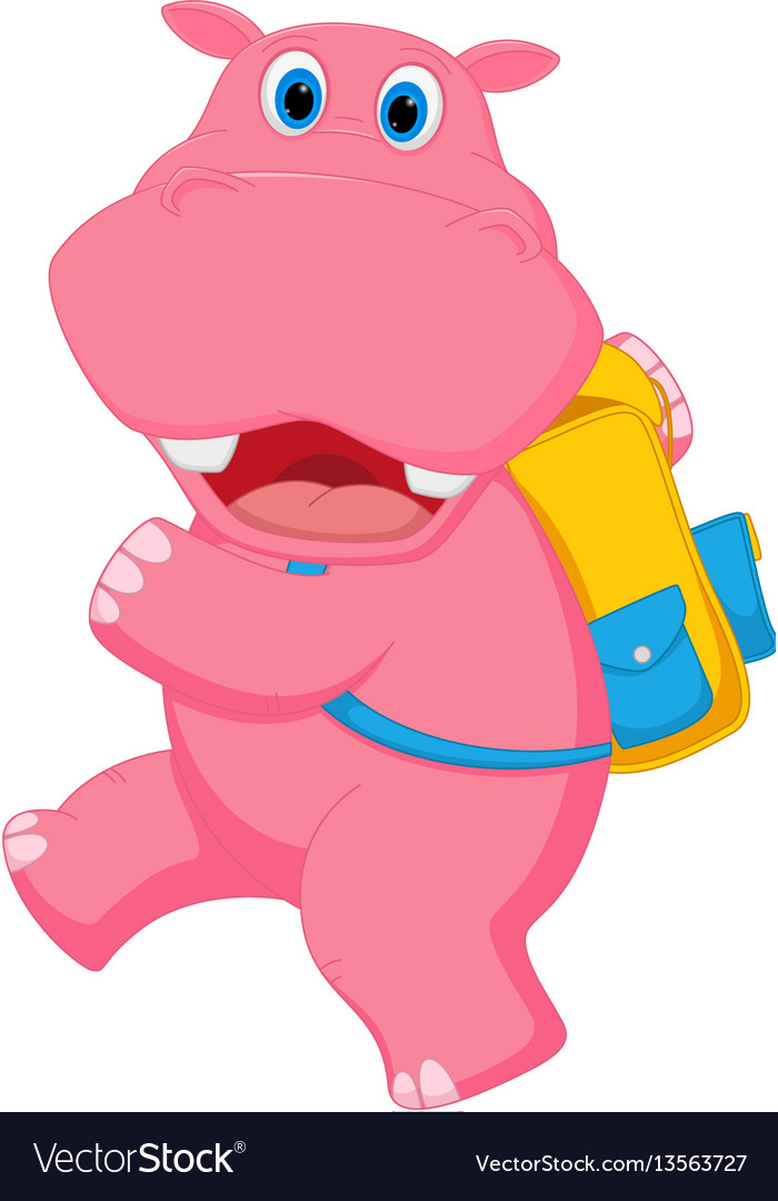 Cute hippo going to school Royalty Free Vector Image