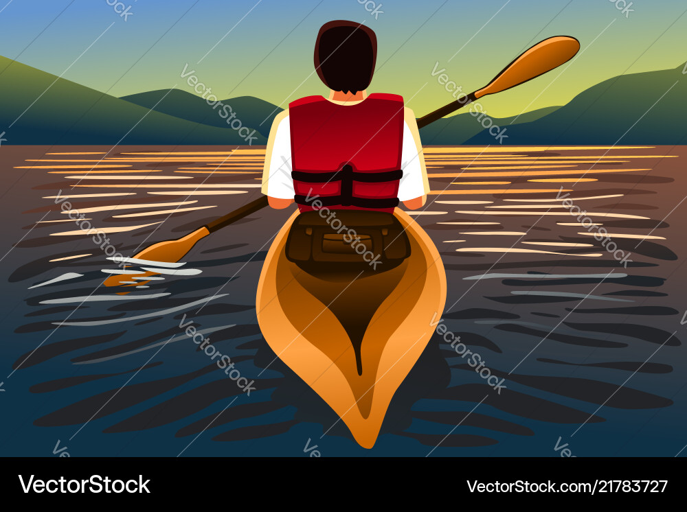 Man riding a kayak in lake Royalty Free Vector Image