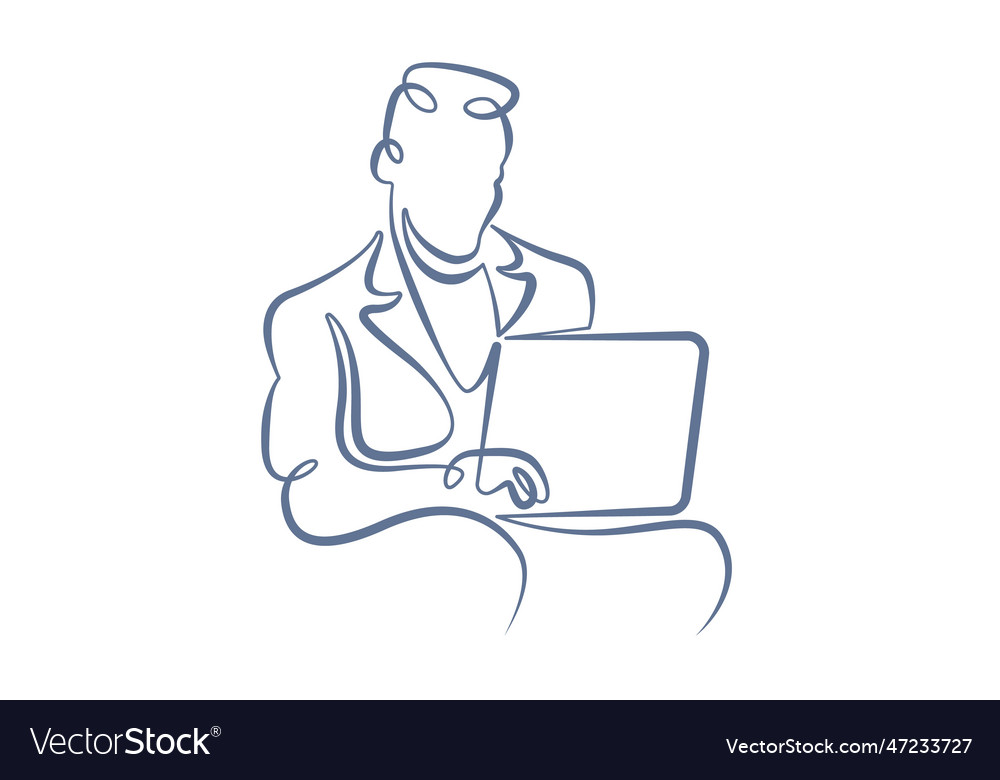 Portrait of a working man at computer laptop Vector Image